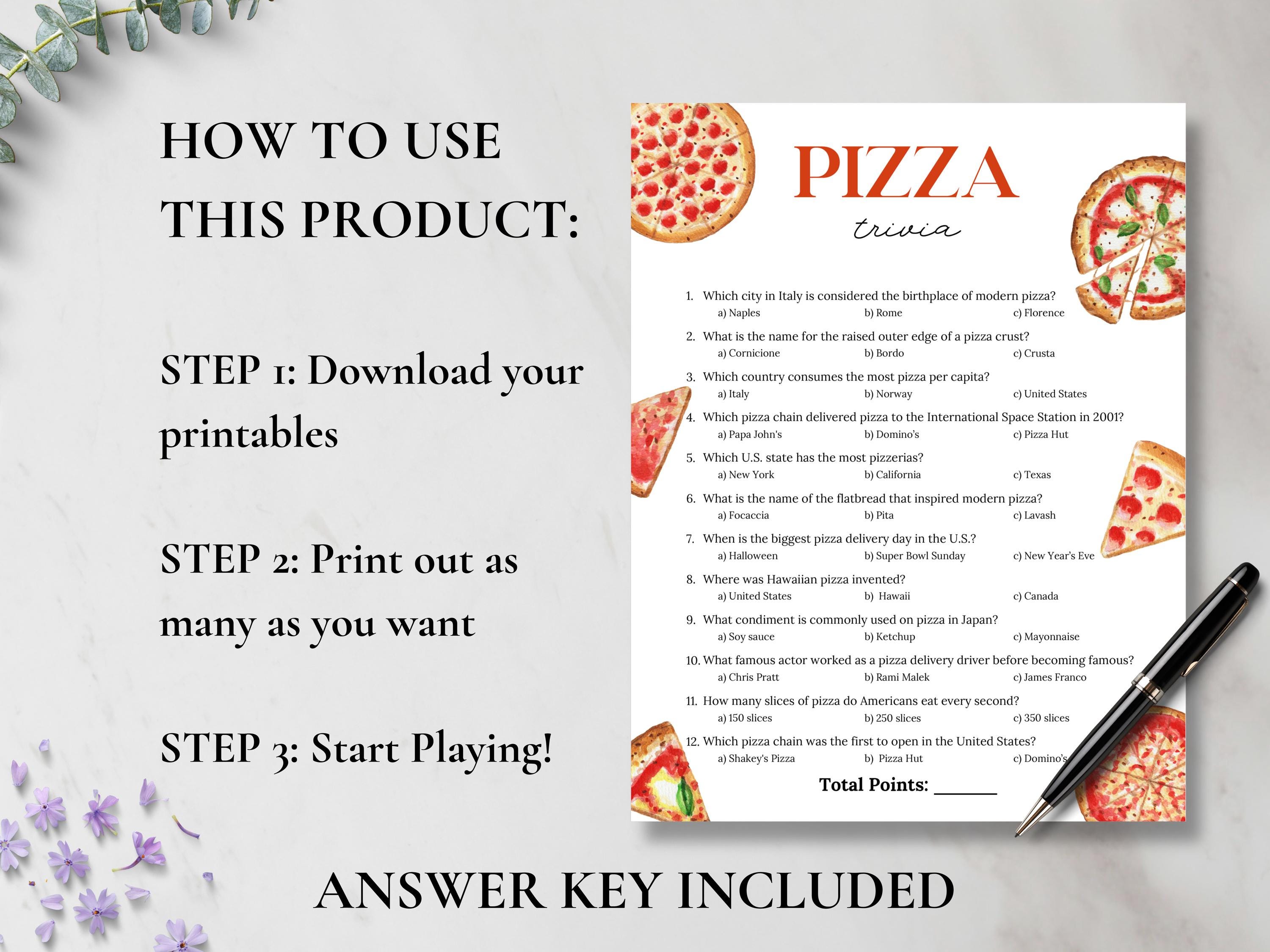 Pizza Trivia, Italian Food Trivia, Pizza Party Game for Kids & Adults ...