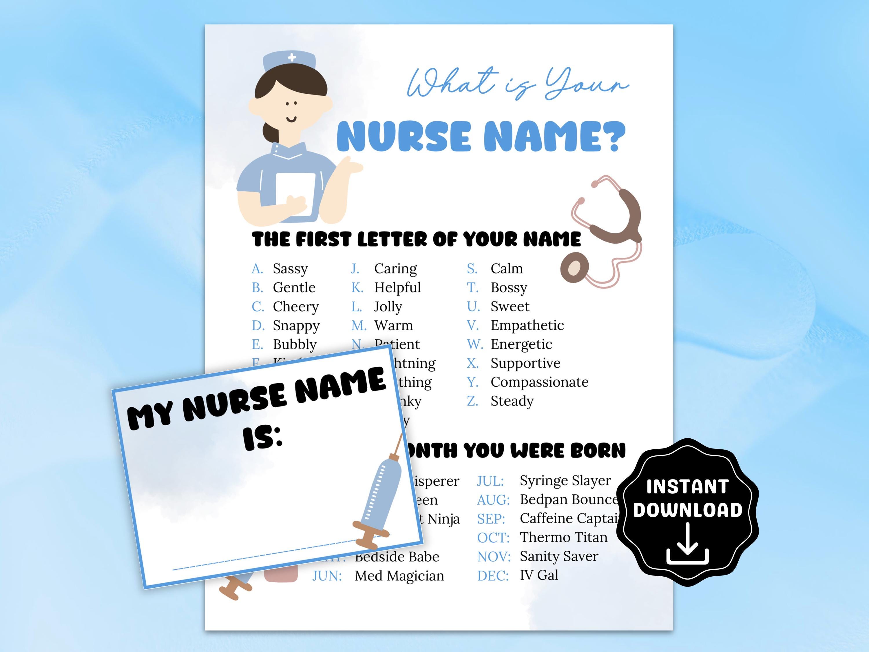 What's Your Nurse Name Game With Name Tags, Printable Nurse Games ...