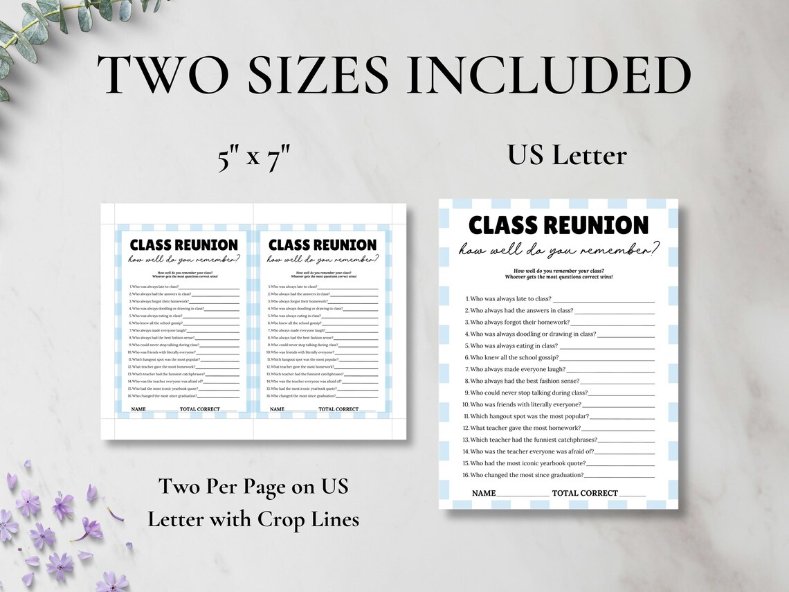 Class Reunion Trivia Game, Class Reunion Games, High School Reunion ...