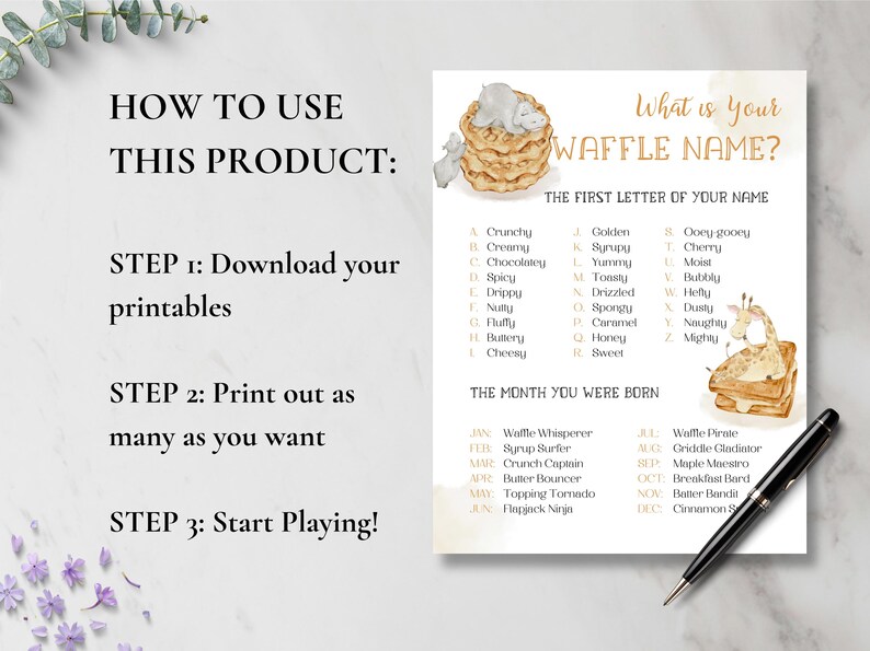 What's Your Waffle Name With Name Tags, Waffle Printable Game, Brunch ...