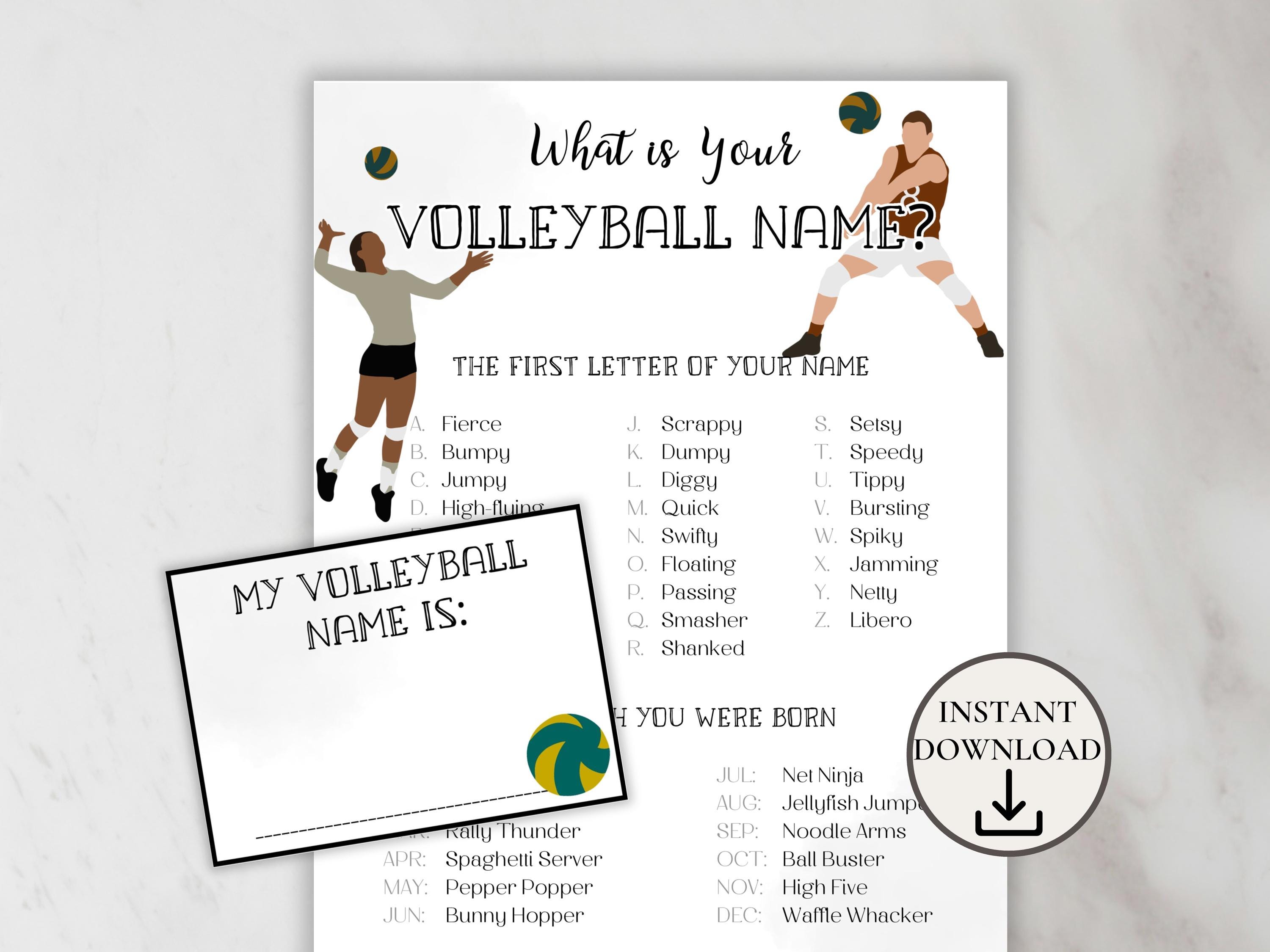 What's Your Volleyball Name With Name Tags, Volleyball Birthday Party ...