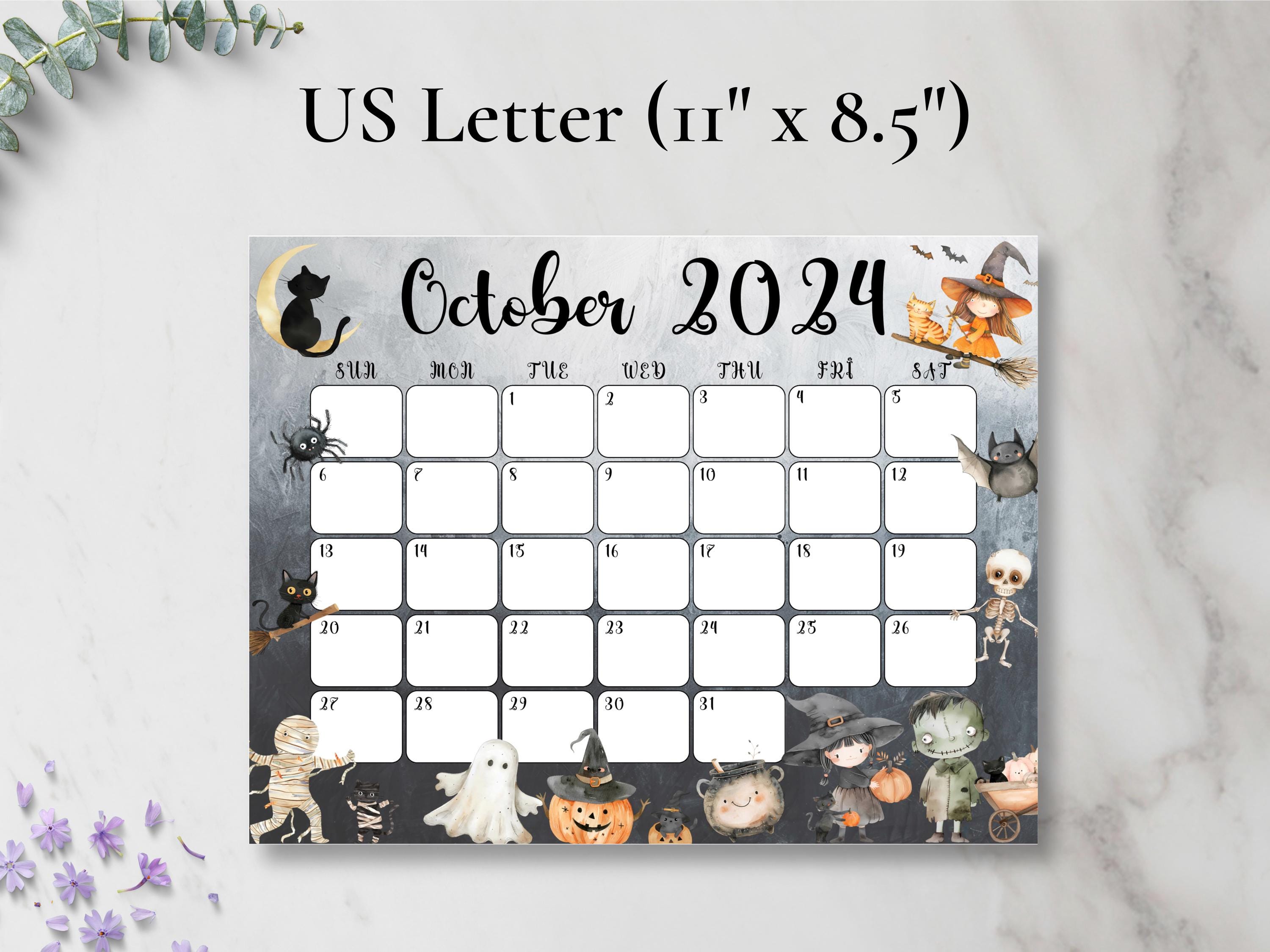 FILLABLE October 2024 Calendar, Printable 2024 Halloween Calendar ...