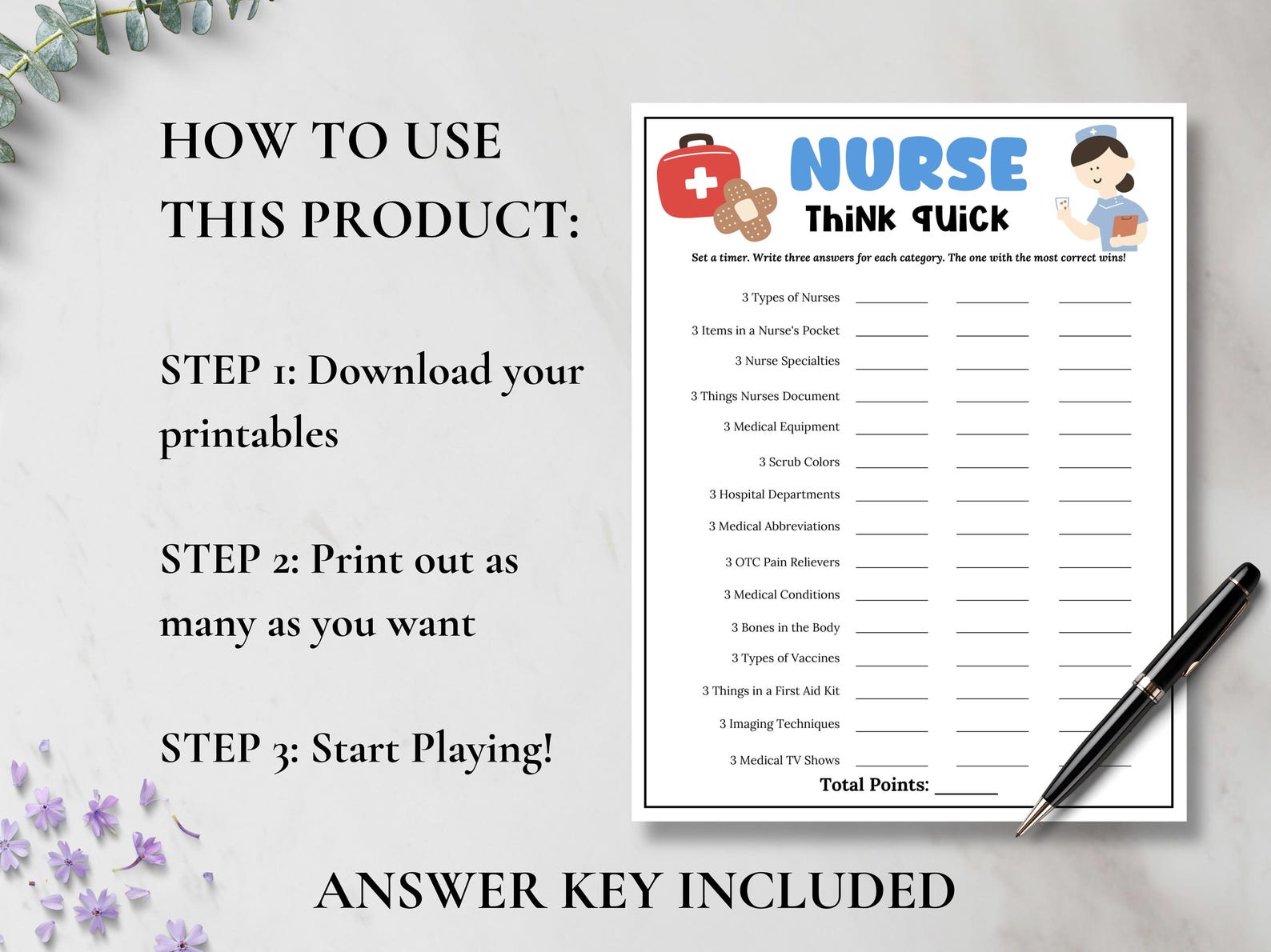 Nurse Think Quick Trivia Game, Nurse Games, Nurse Appreciation Week ...