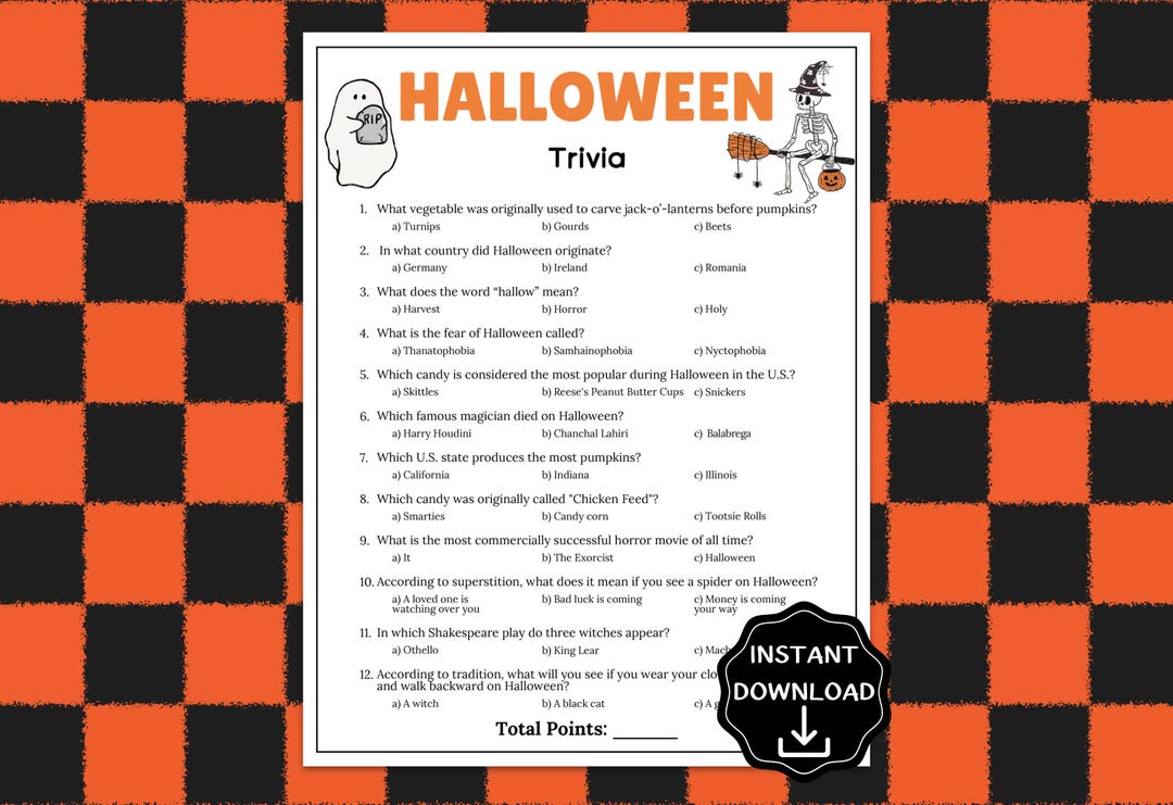Halloween Trivia Game, Printable Halloween Quiz for Kids & Adults ...
