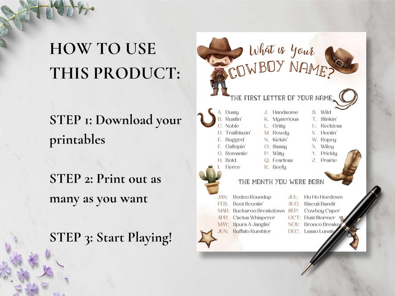 What's Your Cowboy Name With Name Tags, Cowboy Birthday Party Game ...