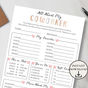 All About My Coworker Printable, Get to Know Your New Employee ...