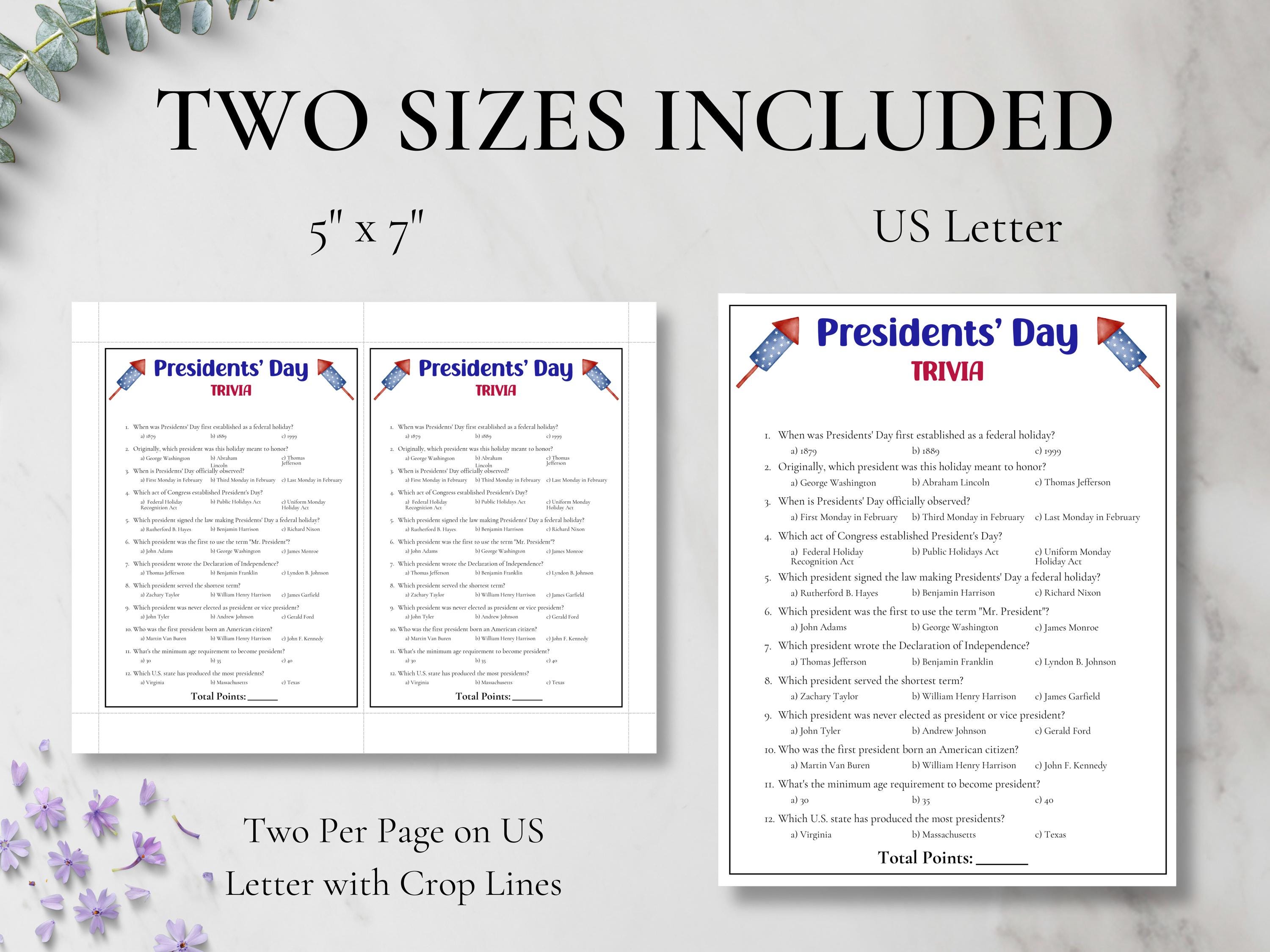 Presidents Day Trivia Game, Presidents Day Games for Presidents Day ...