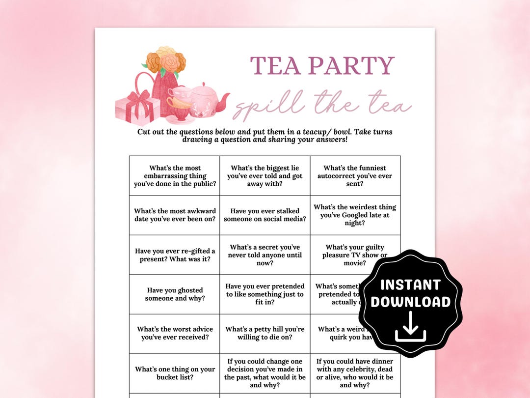 Spill the Tea Game, Tea Party Games Printable, Ladies Luncheon Game ...