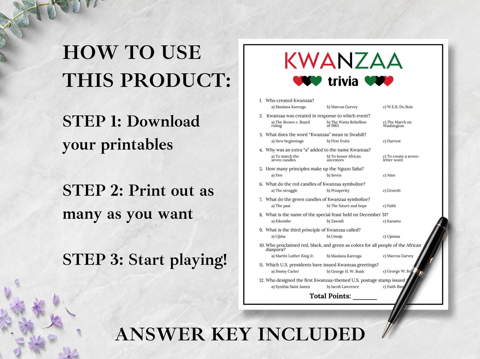 Kwanzaa Trivia Game, Kwanzaa Game for Kids & Adults, African American ...