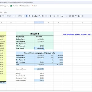 Paycheck Budget, Spreadsheet, Sheets, Simple, Easy, Personal Finance ...