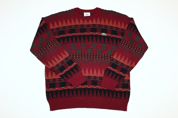 RARE VTG 80s Lacoste Native Pattern Knitted Crew Swea… - Gem