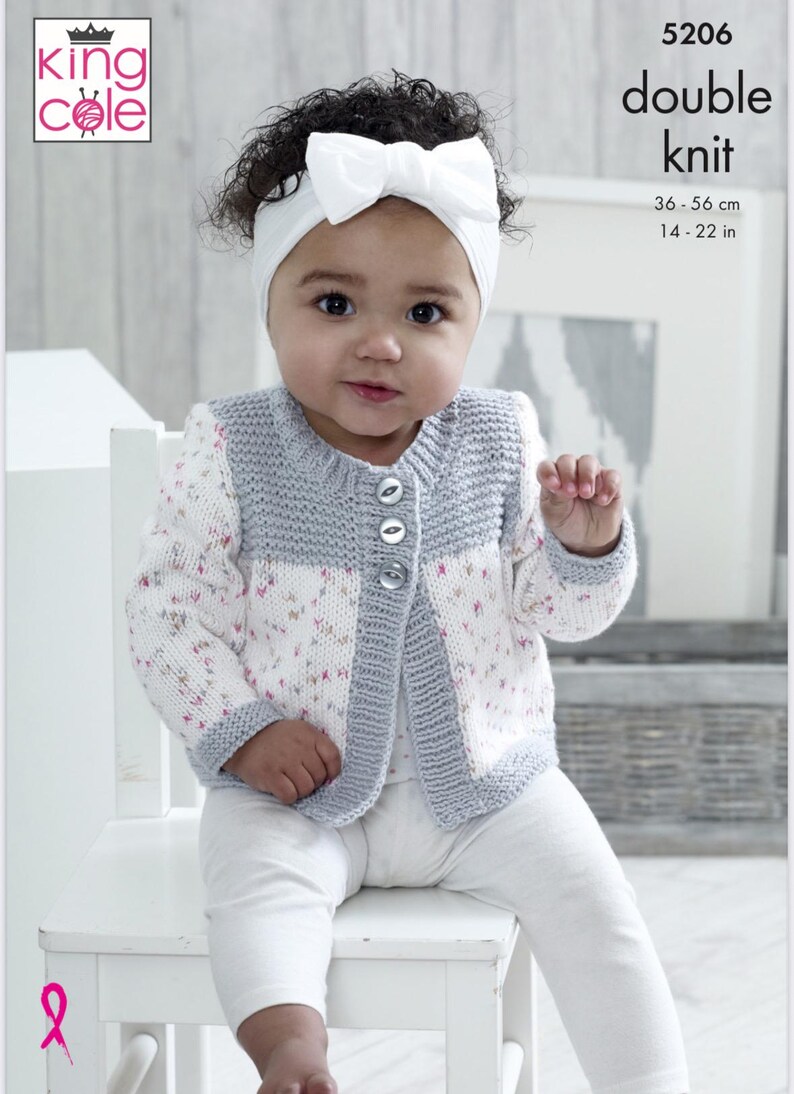 Baby Cardigan Round Neck Garter Yoke Long or Short Sleeve 14 - 22" ~ DK ...