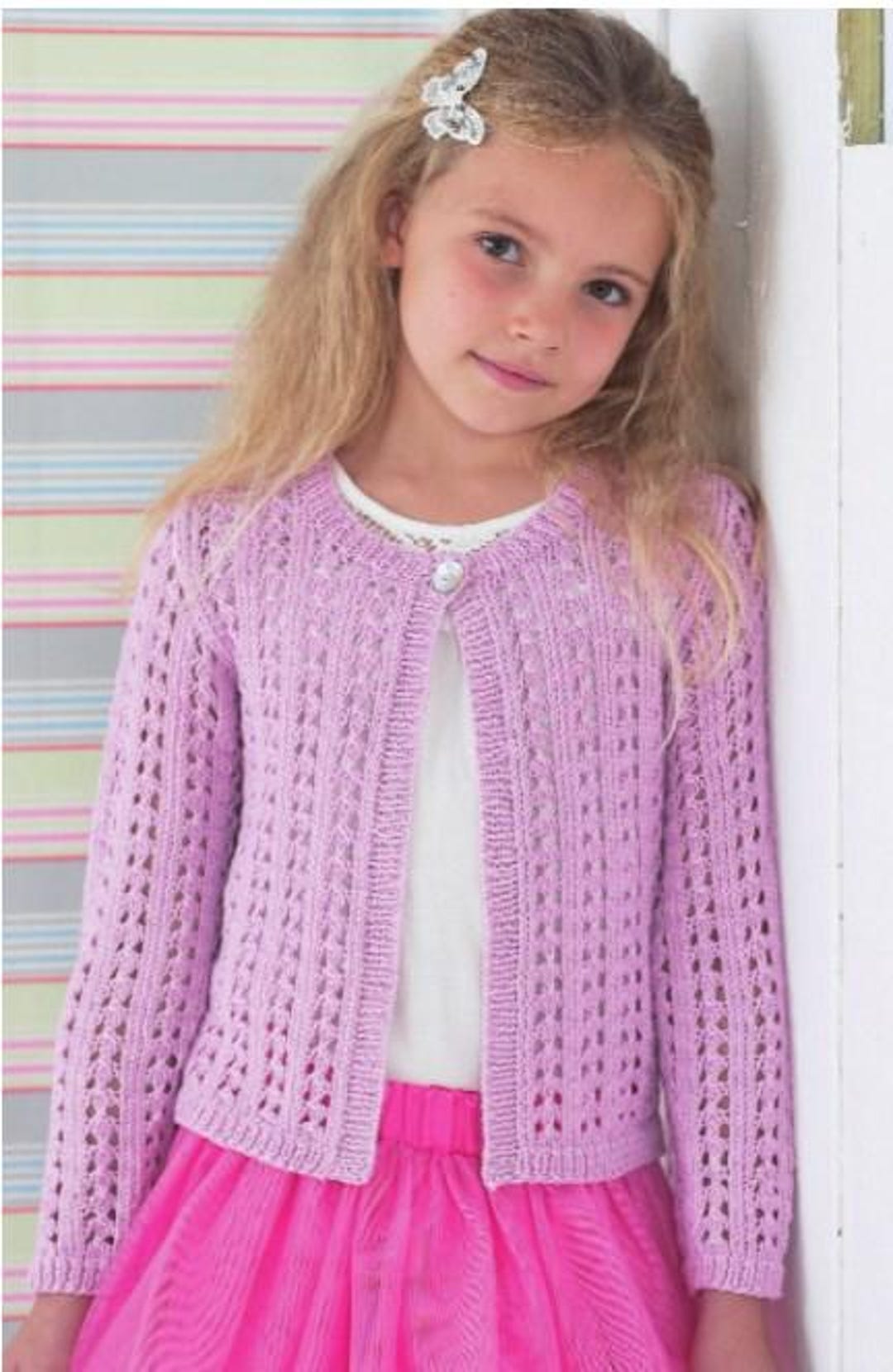 Girls Lacy Cardigan - DK Knitting Pattern - Long and Short Sleeves ...
