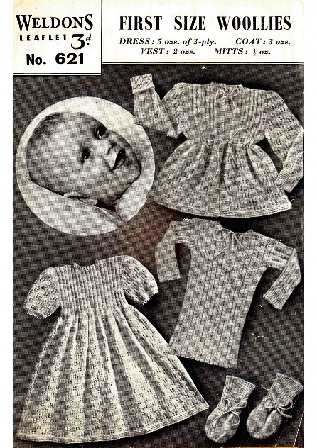 Vintage Baby Knitting Patterns, Dress, Vest, Coat and Mitts 1930 ...