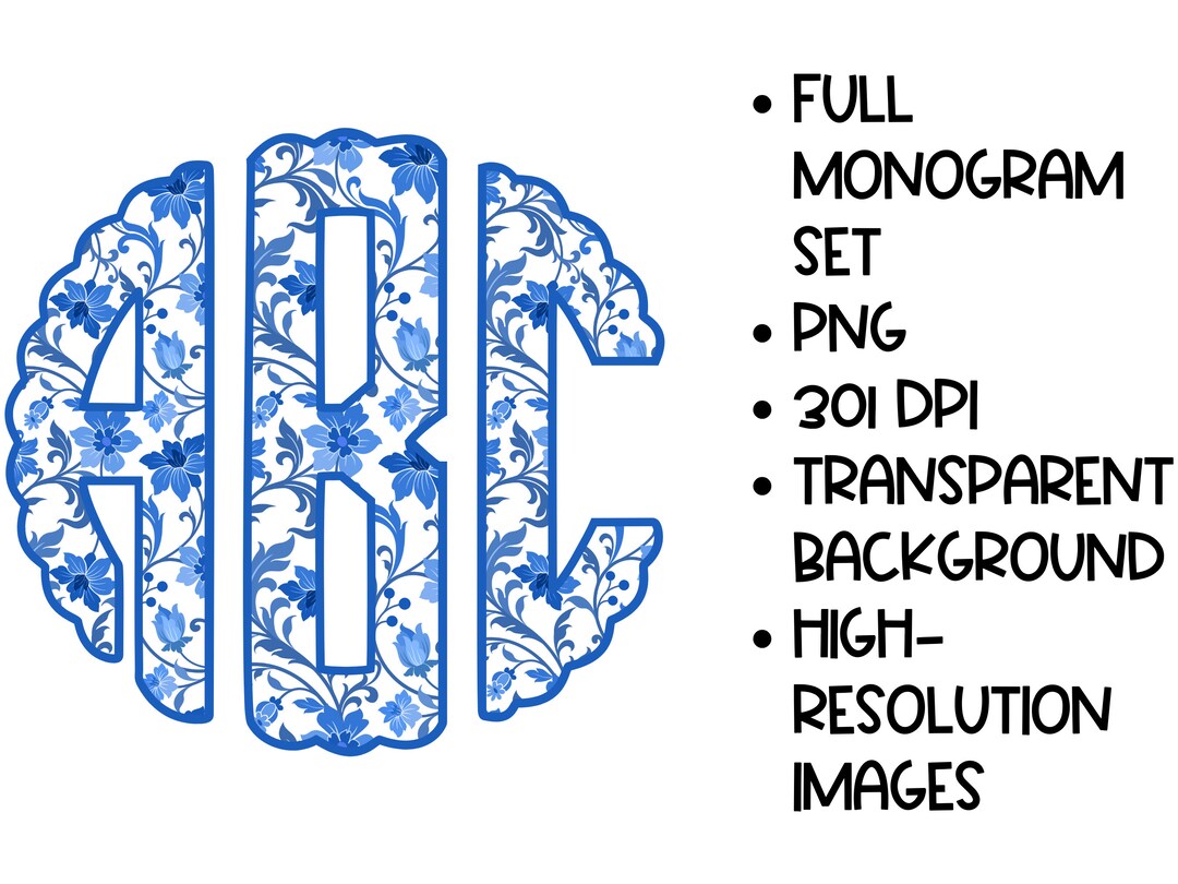 Blue Floral Monogram PNG Set - Etsy