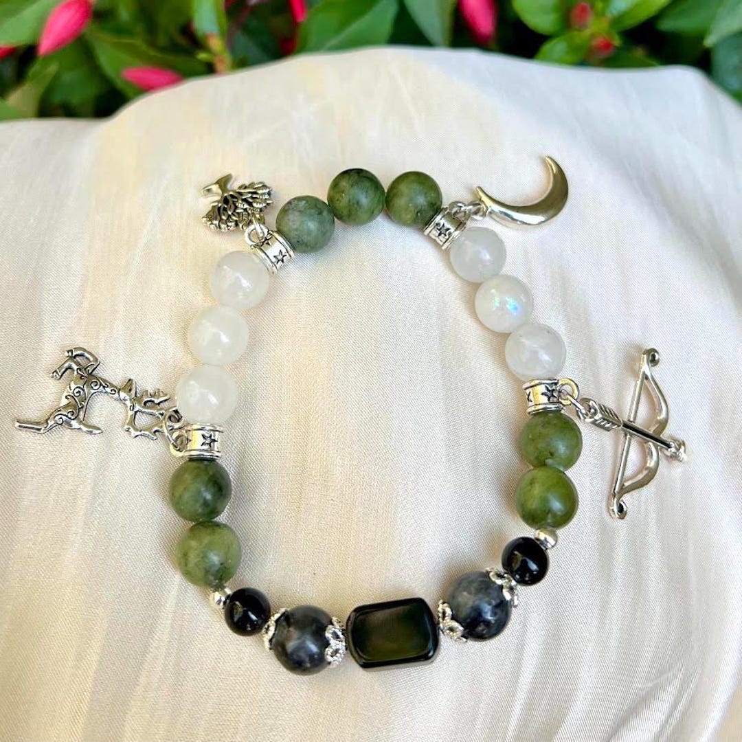 Artemis Goddess Charm Bracelet: Moonstone, Obsidian & Labradorite ...