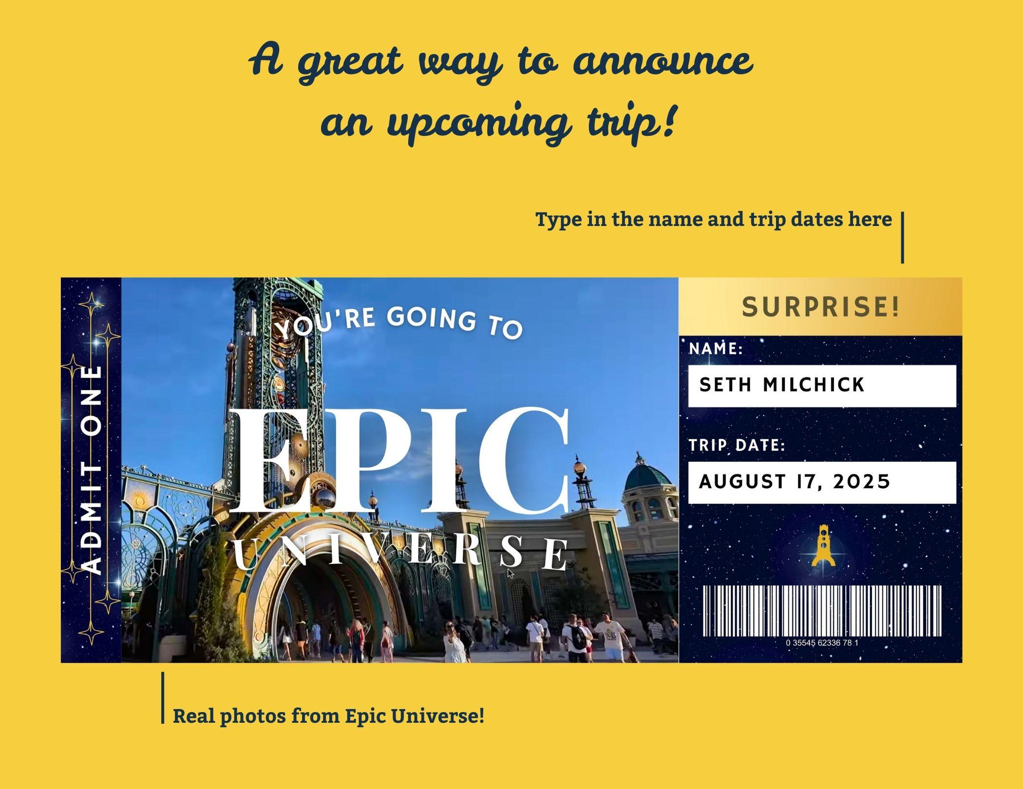 Personalized Epic Universe Ticket | Canva Template (digital Download ...