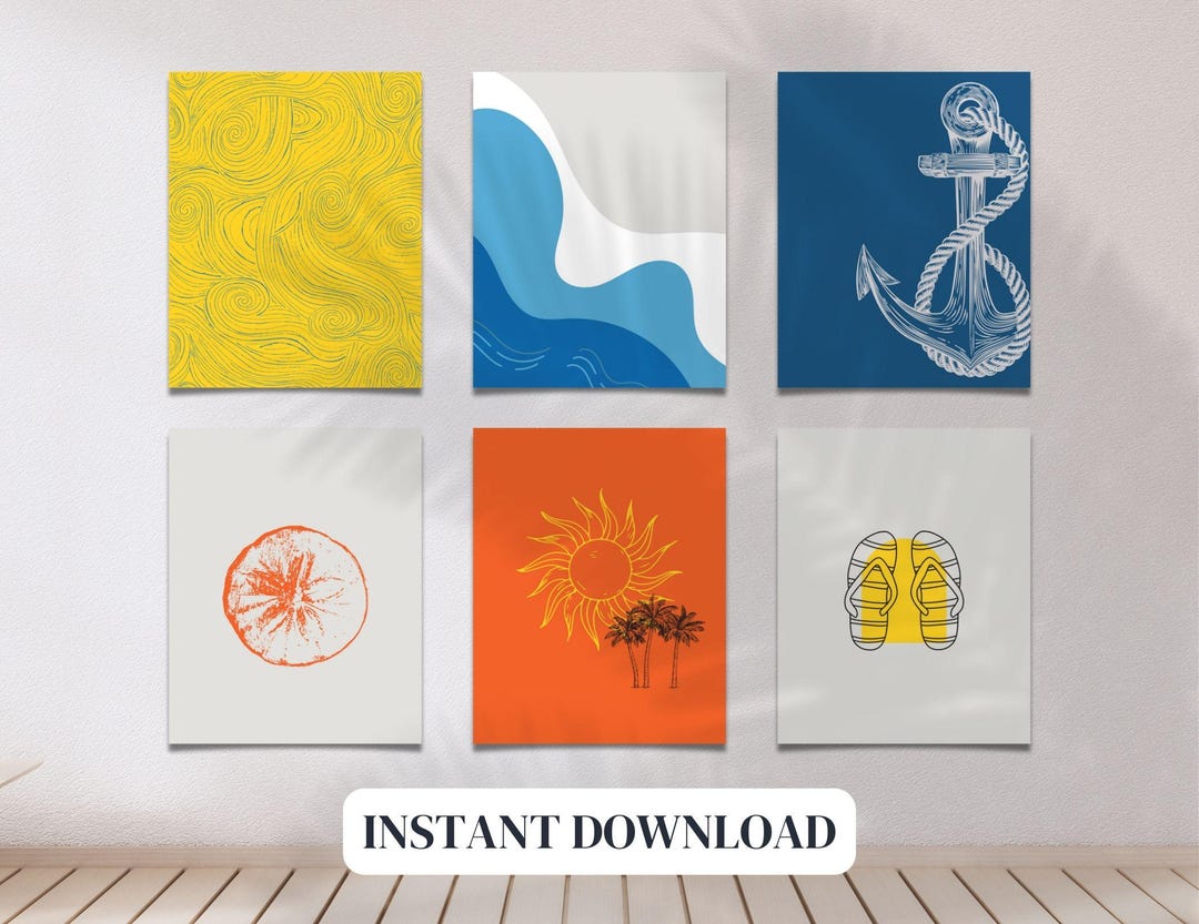 Bold Ocean Prints Gallery Set | Vibrant Coastal Wall Art | Scandinavian ...