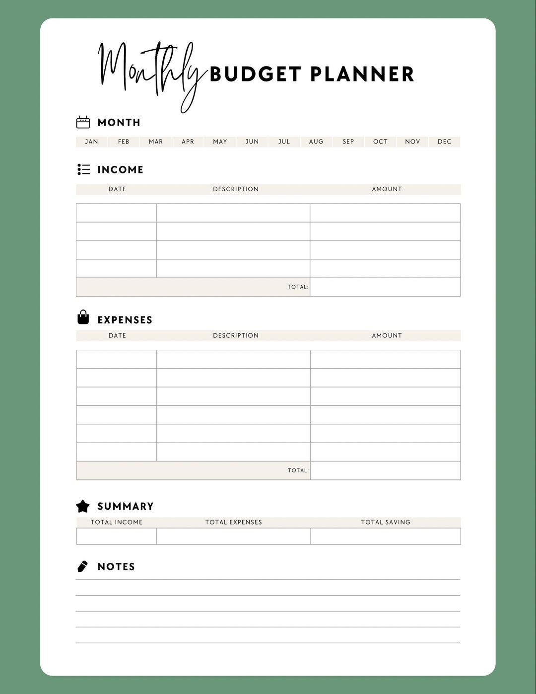 Monthly Budget Planner and Expense Tracker - Etsy