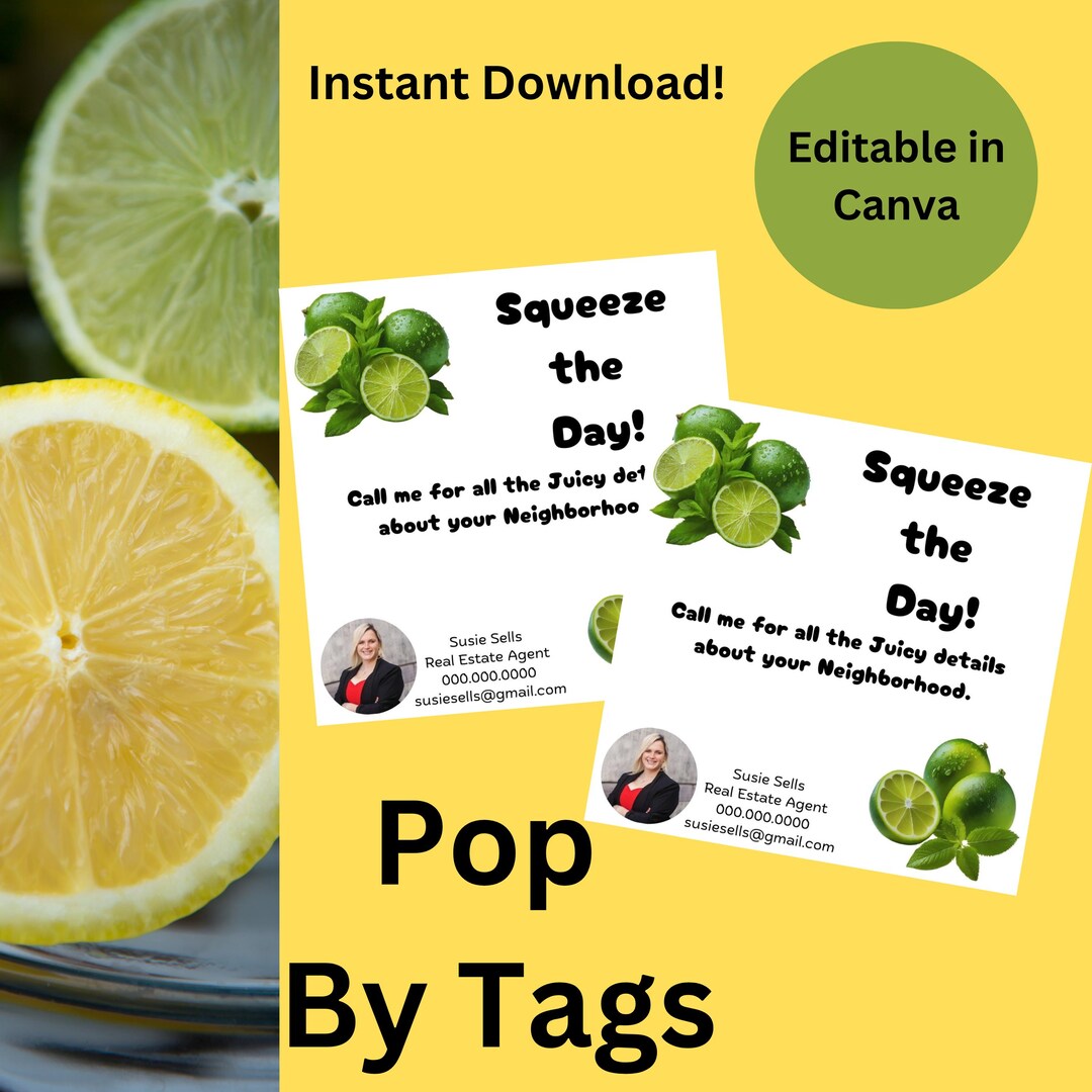 Lime Pop-by Tags, EDITABLE TEMPLATE, Realtor, Referral, Real Estate ...