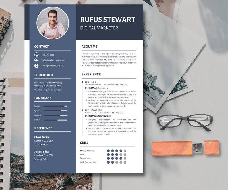 White and Dark Blue Modern Professional Resume Template, Job ...