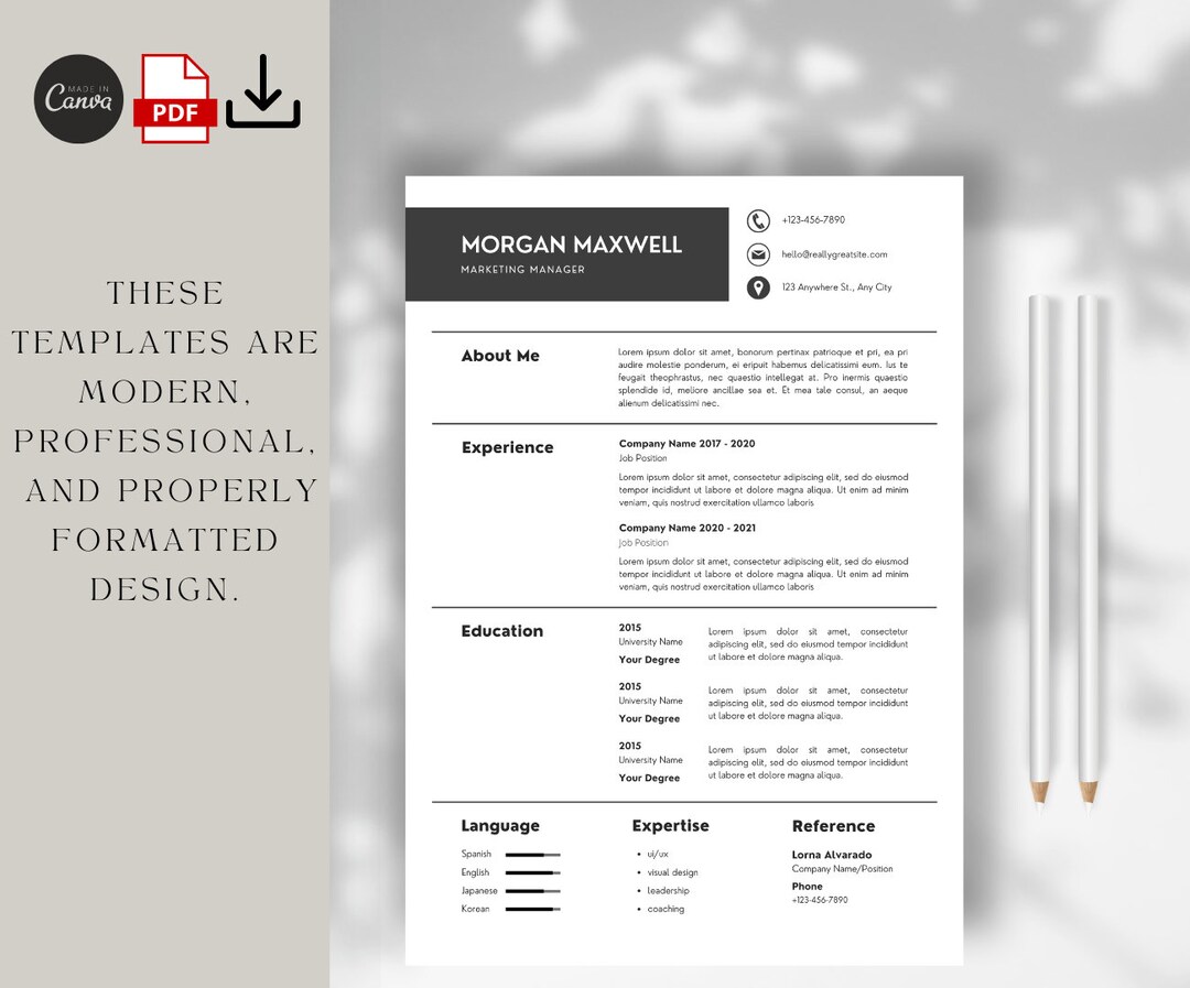 Minimalist Resume Template, Modern CV Design, Simple CV Layout ...