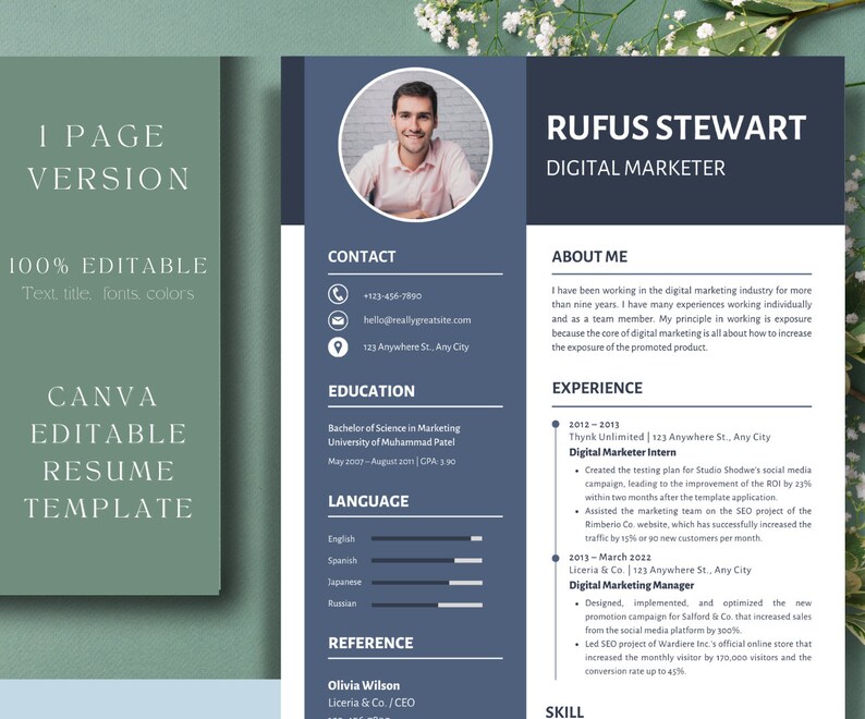 White and Dark Blue Modern Professional Resume Template, Job ...