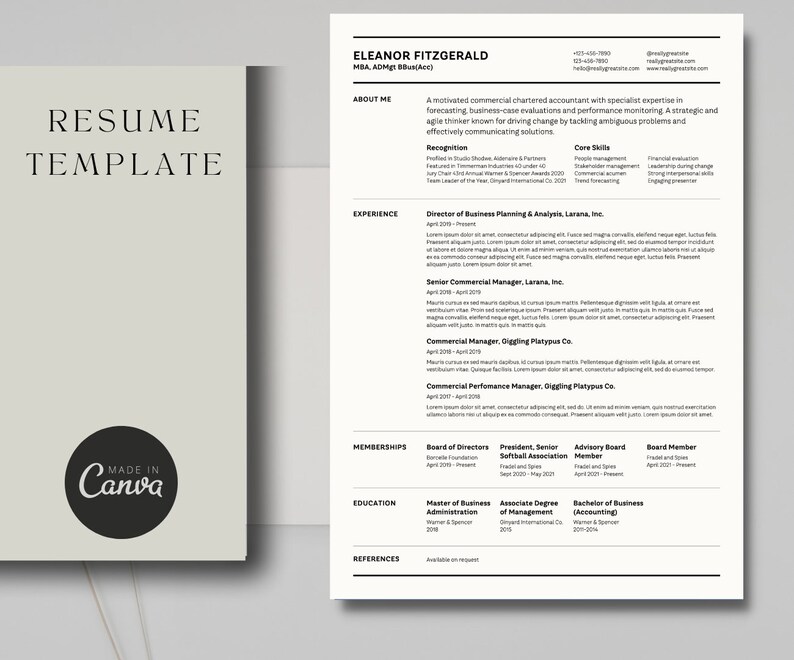 Black White Corporate Finance Resume Template, Professional CV Design ...
