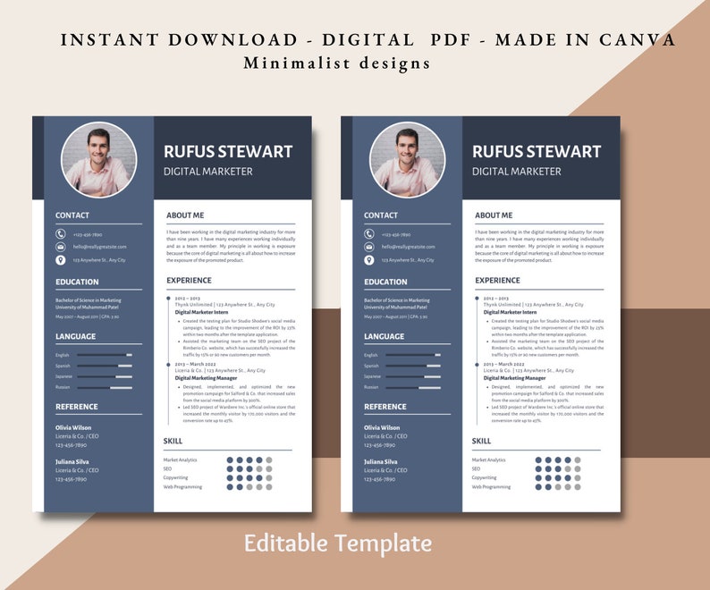 White and Dark Blue Modern Professional Resume Template, Job ...