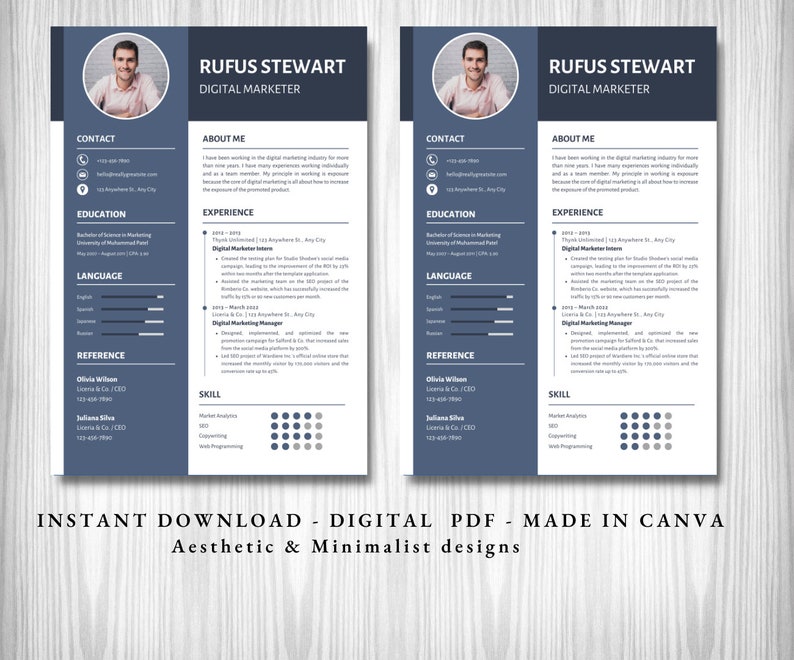White and Dark Blue Modern Professional Resume Template, Job ...