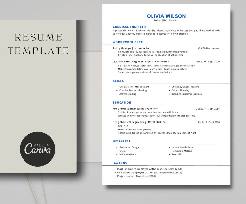 Blue Professional Resume Template, Minimalist CV Design, Job ...