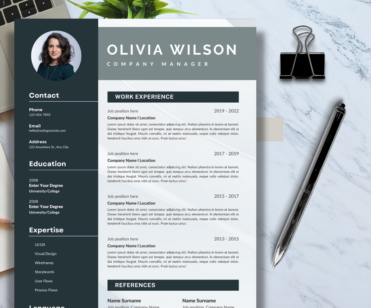 Grey Professional Resume Template, Simple CV Design, Modern Job ...