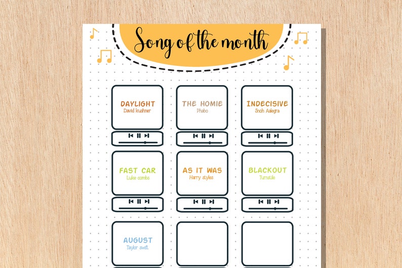Song of the Month Tracker - Printable A4 & A5 - Digital Tracker - Etsy