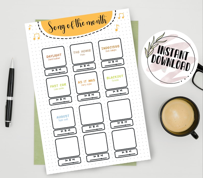 Song of the Month Tracker - Printable A4 & A5 - Digital Tracker - Etsy