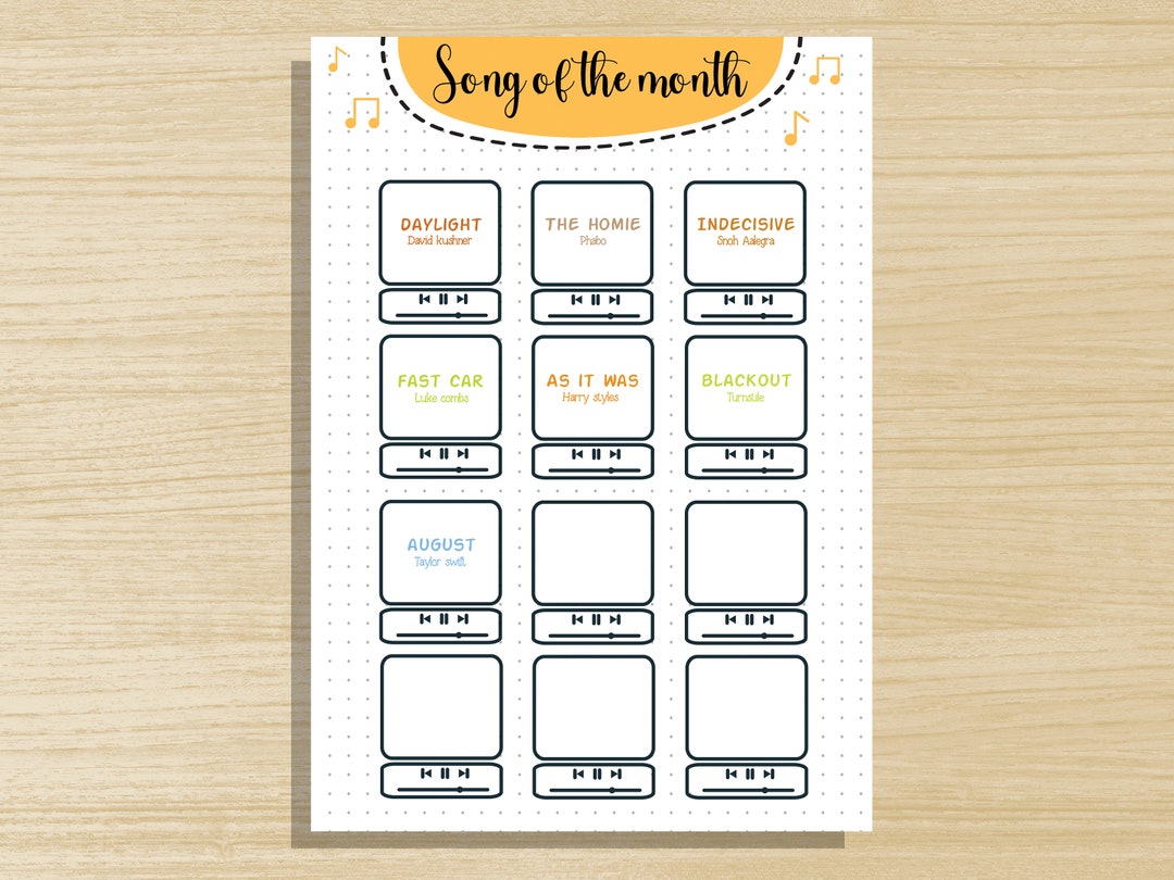 Song of the Month Tracker - Printable A4 & A5 - Digital Tracker - Etsy