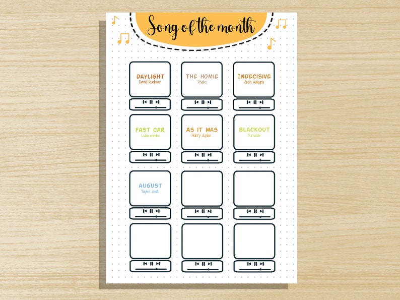 Song of the Month Tracker - Printable A4 & A5 - Digital Tracker - Etsy