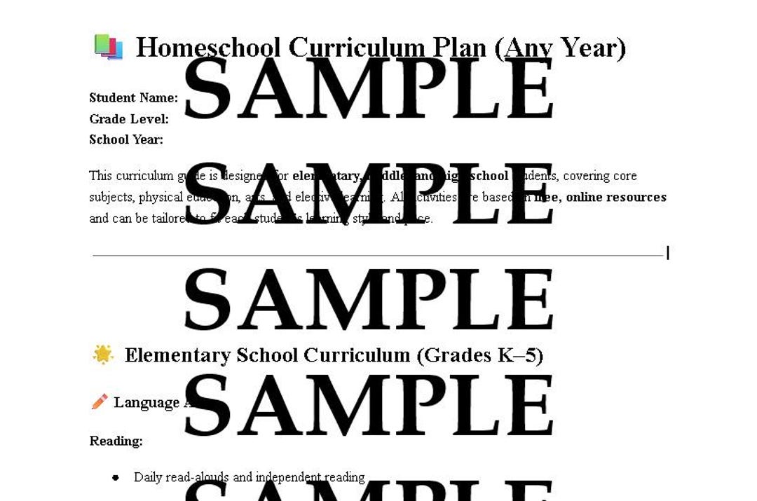 Editable Homeschool Curriculum Plan | K–12 PDF & DOCX | Grade-level ...
