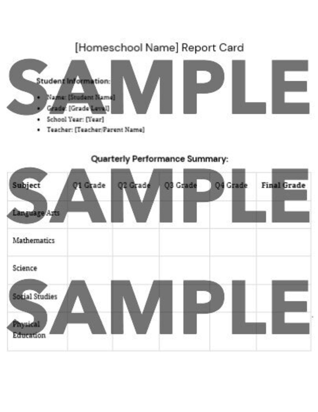 Homeschool Report Card & Attendance Sheet | Editable DOCX | Quarterly ...