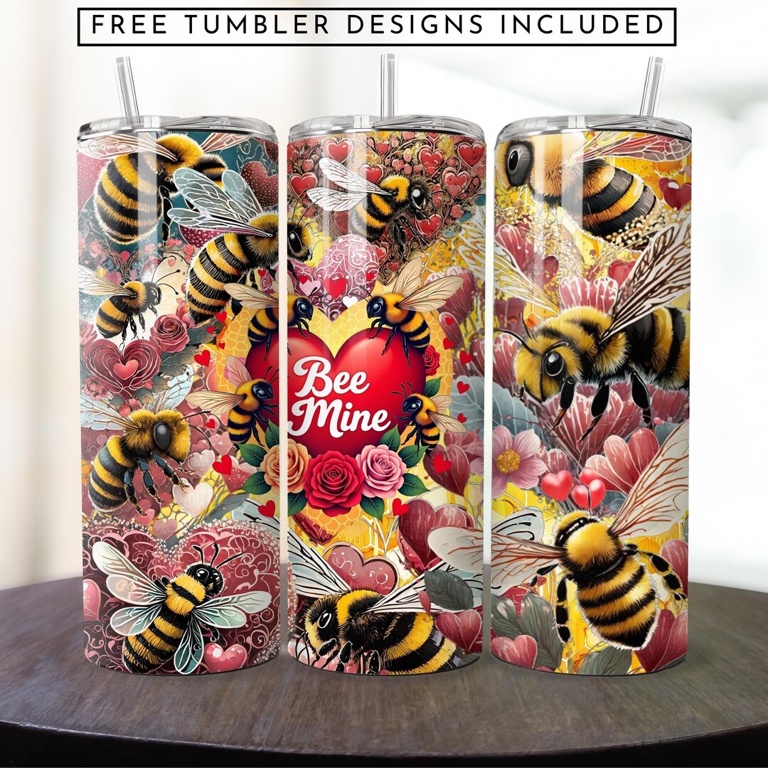 Bee Mine Bumblebee Hearts Valentines Day Tumbler Wrap, 20 Oz Skinny ...