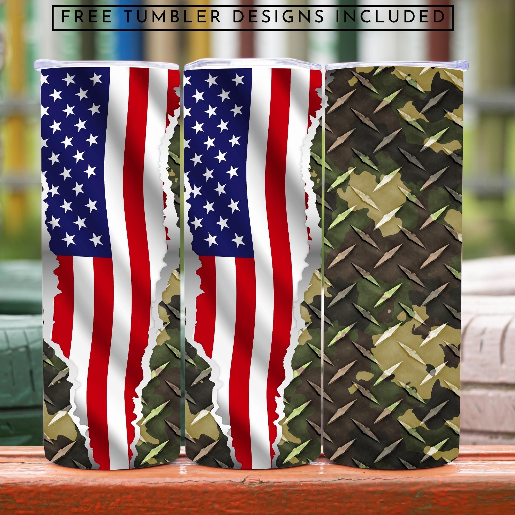 Military Metal USA Flag Tumbler Wrap, Military Tumbler, 20oz Skinny ...