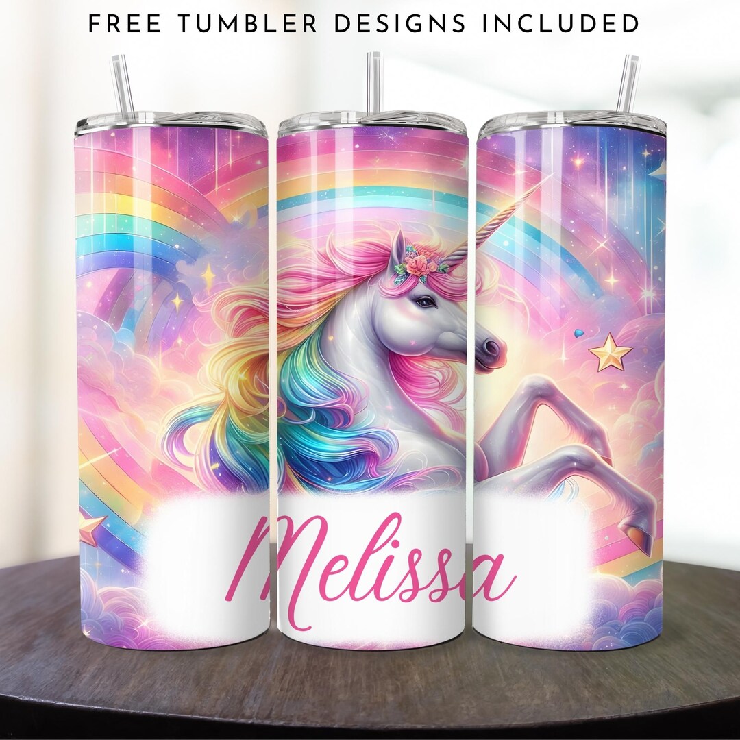 Unicorn Tumbler Wrap, Add Your Name Pink 20 Oz Tumbler Wrap PNG Hair ...