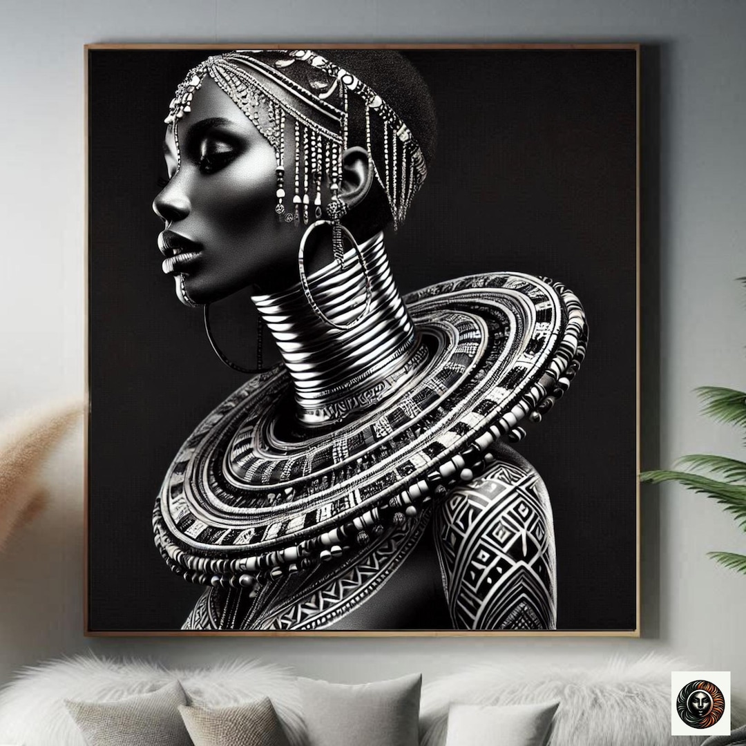 Maasai Muse Maasai Female Print African Tribal Beauty Wall Art Black ...