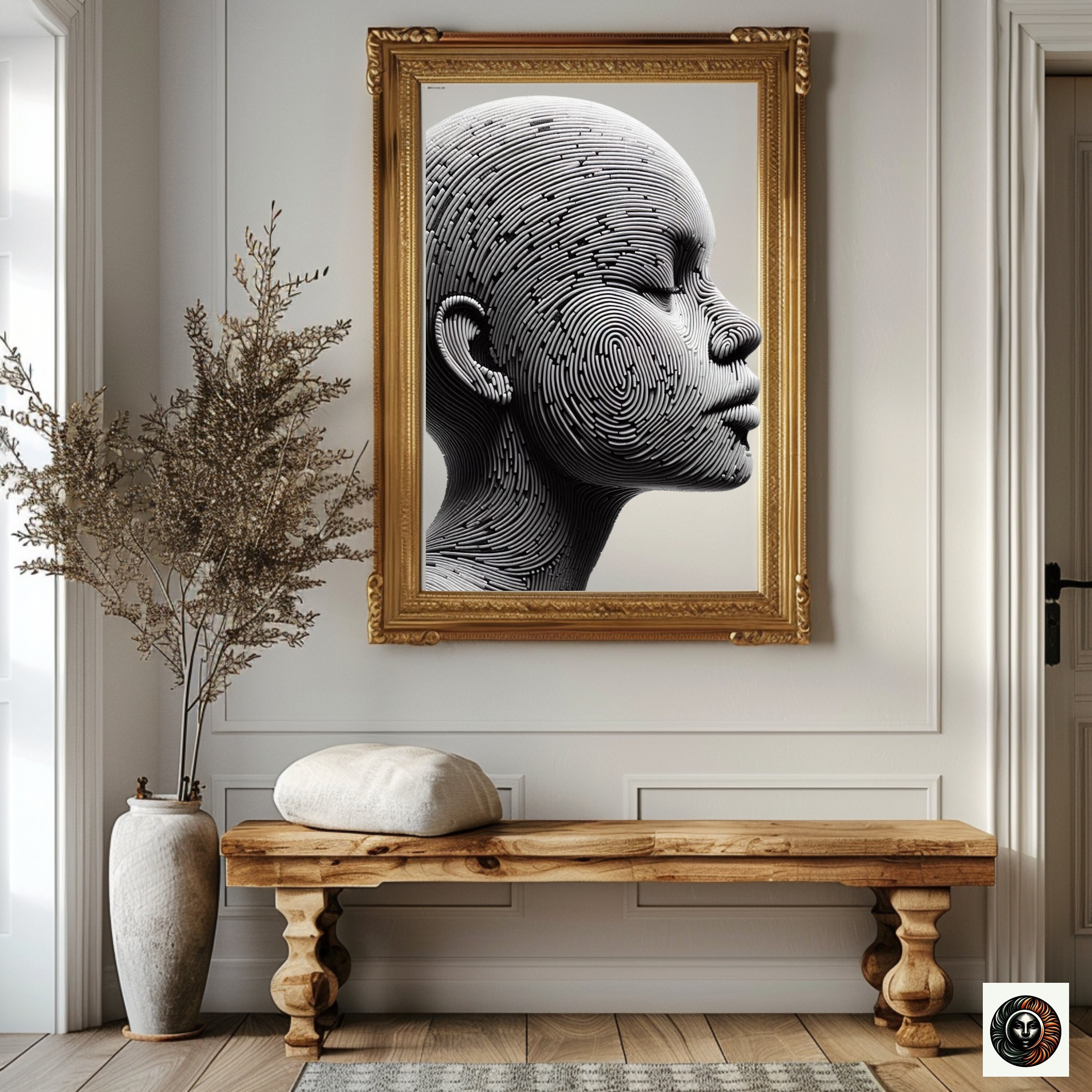 Fingerprint Art Female Face Art Woman Portrait Print Wall Art Black ...