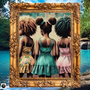 Three Girls Art Black Childhood Art Little Black Kid Art Black Children ...