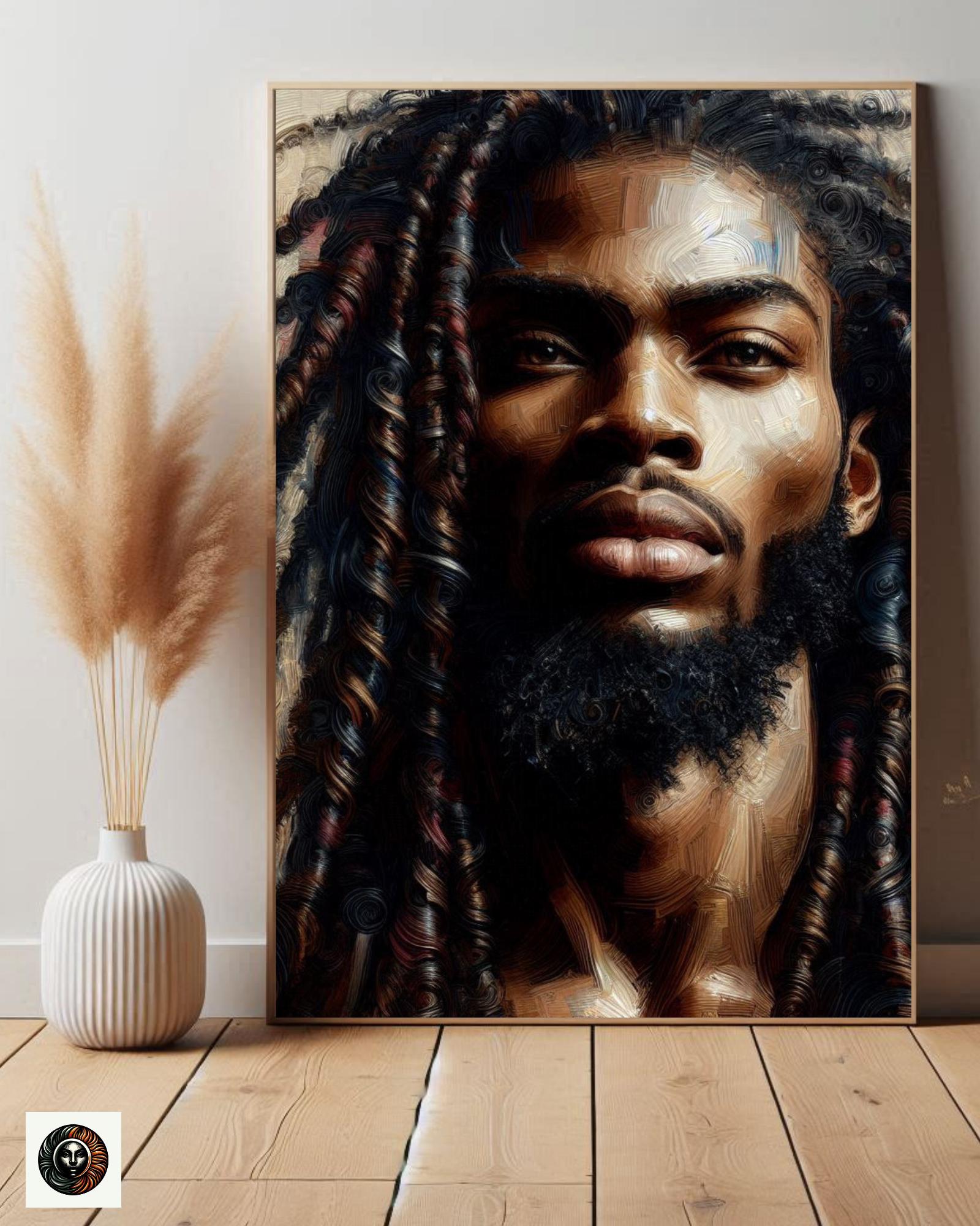 African Man Portrait Black Artist Loc Hair Art Black Male Print Black ...