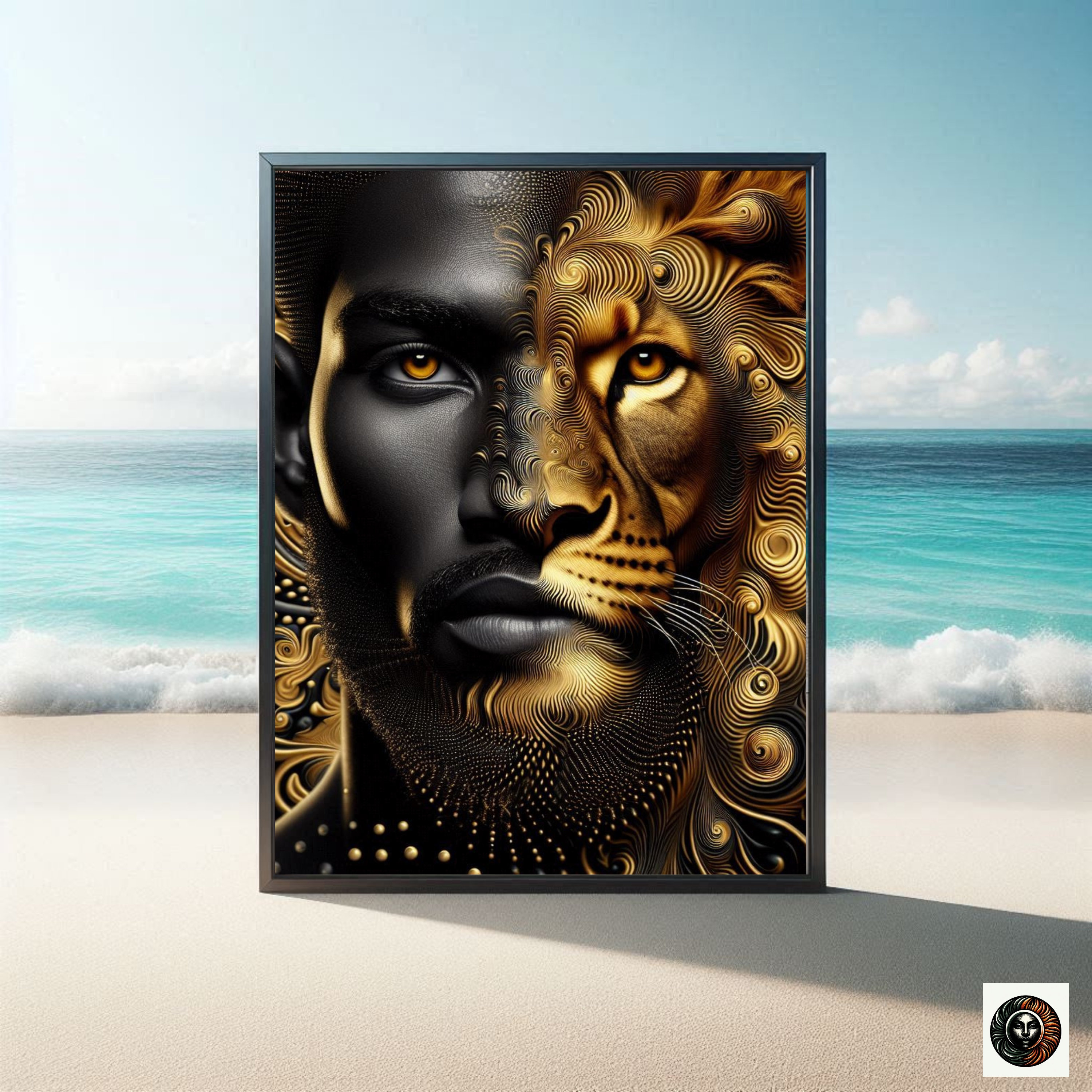 Man Lion Wall Art Human Animal Print Powerful Black Male Lion Art Print ...