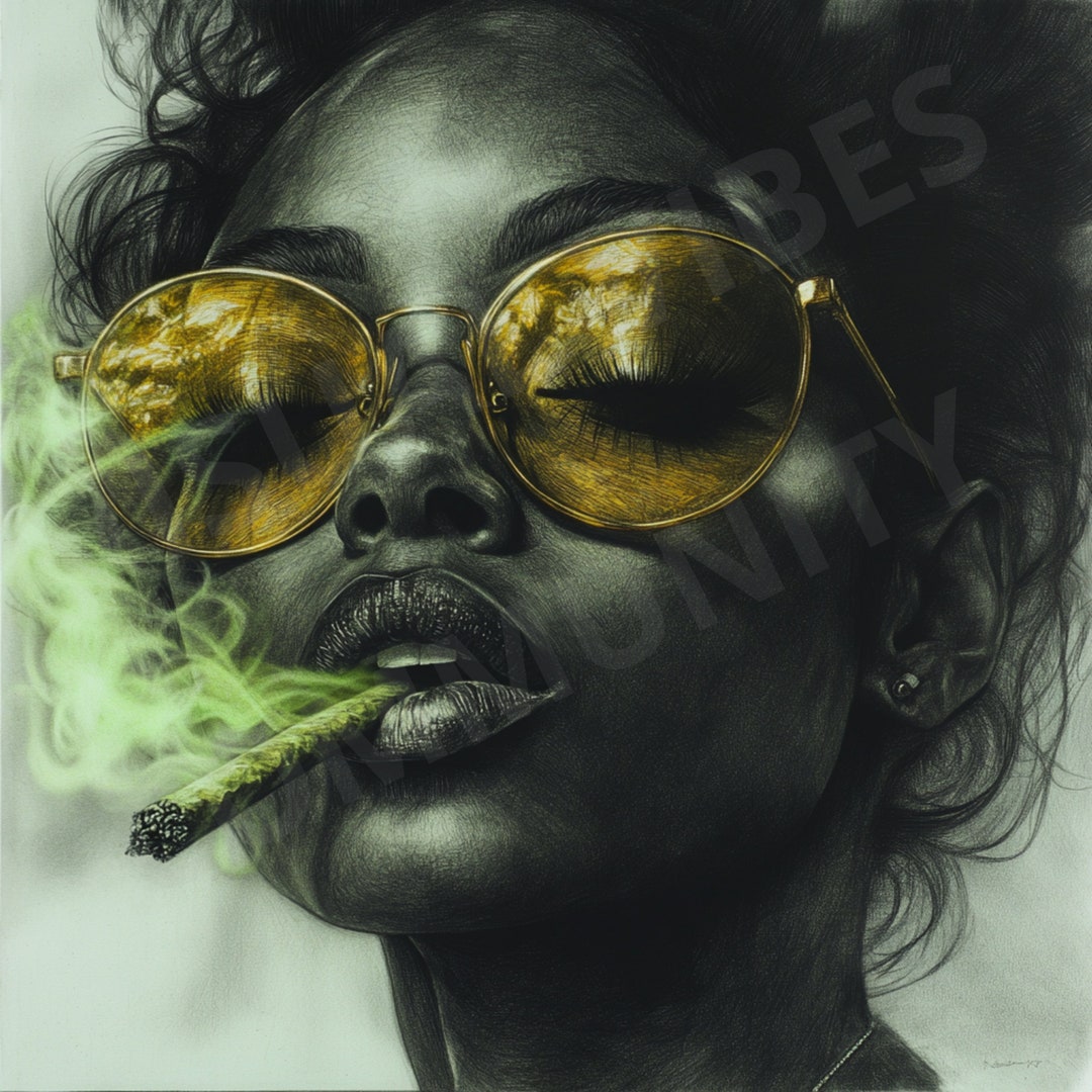 Girl Smoking Art Weed Print Dope Wall Art Joint Pot Art Blunt Stoner Artwork Bud Print Stoner ...