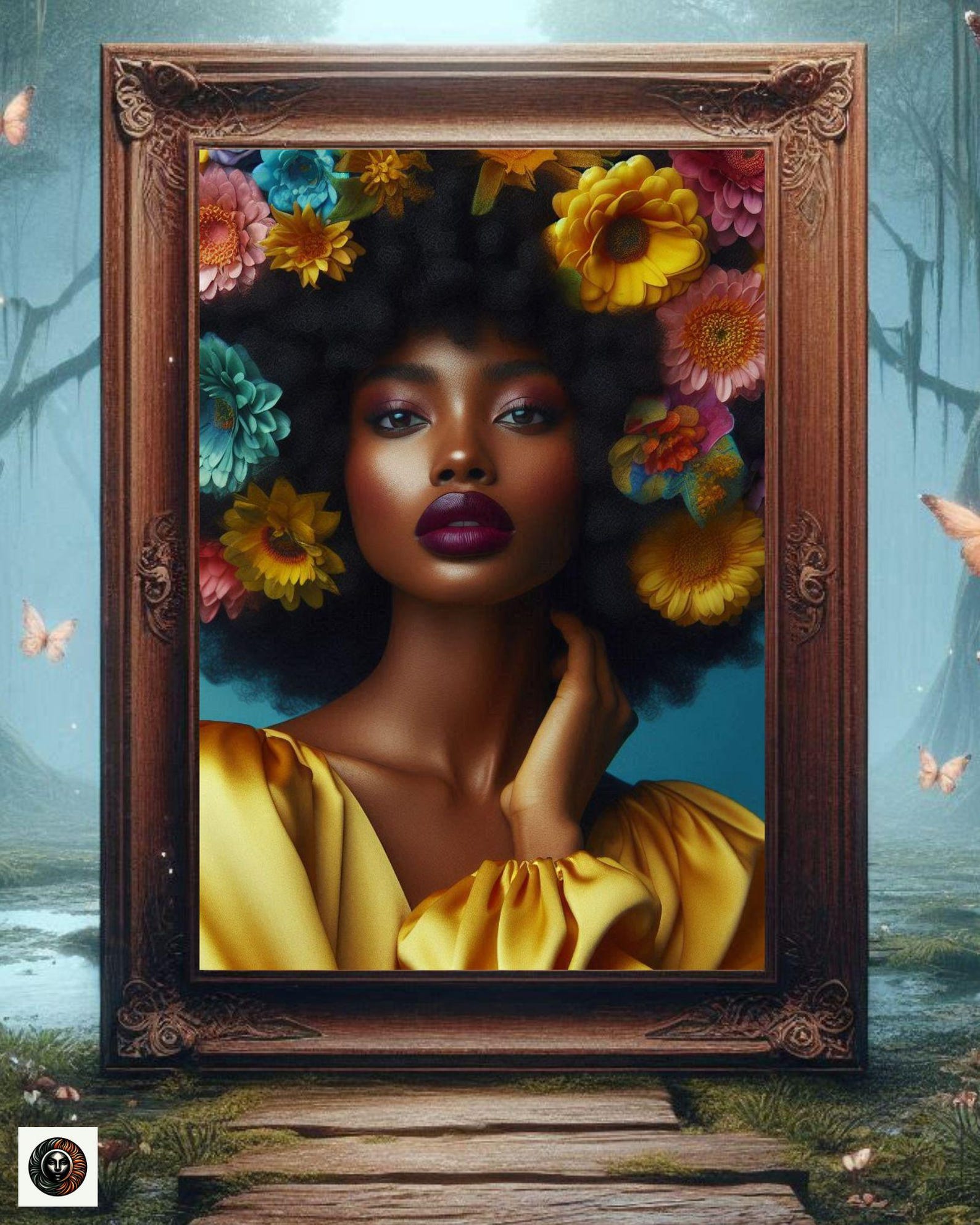 Earth Flower Girl Art Black Girl With Flower Art Aesthetic Floral ...