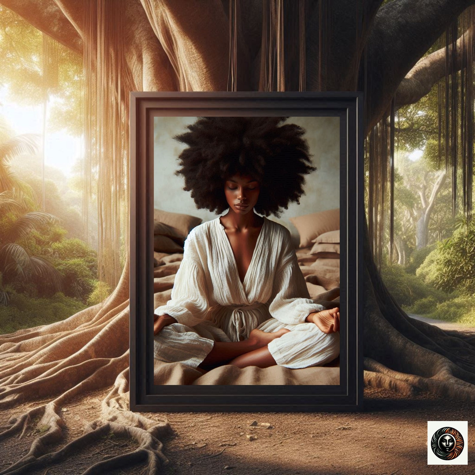 Black Woman Meditation Art Afro Love Black Woman Art Yoga Print Zen ...