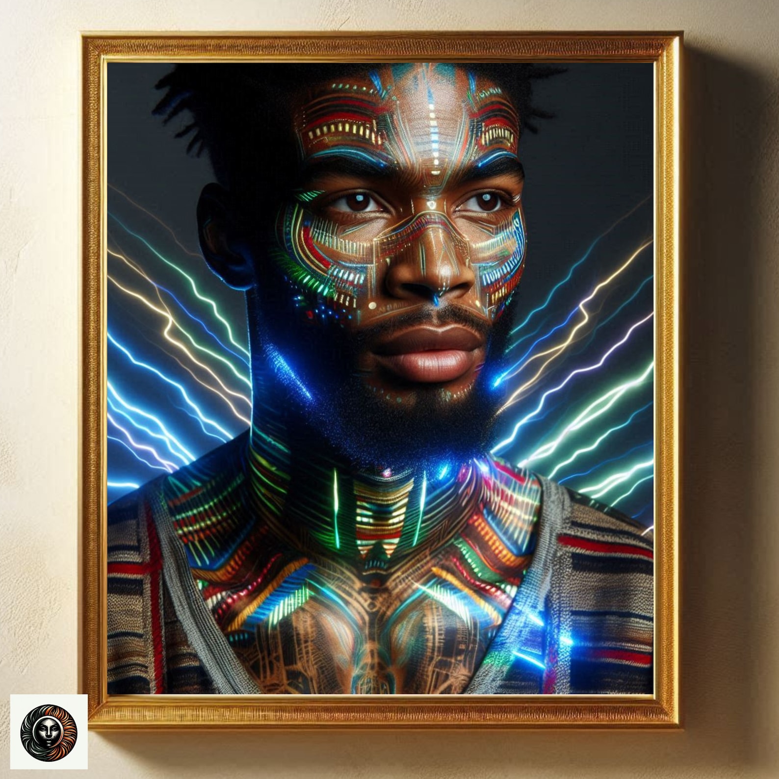 Illuminated Tribal Design Black Man Art Abstract Art Black Men Drawing ...